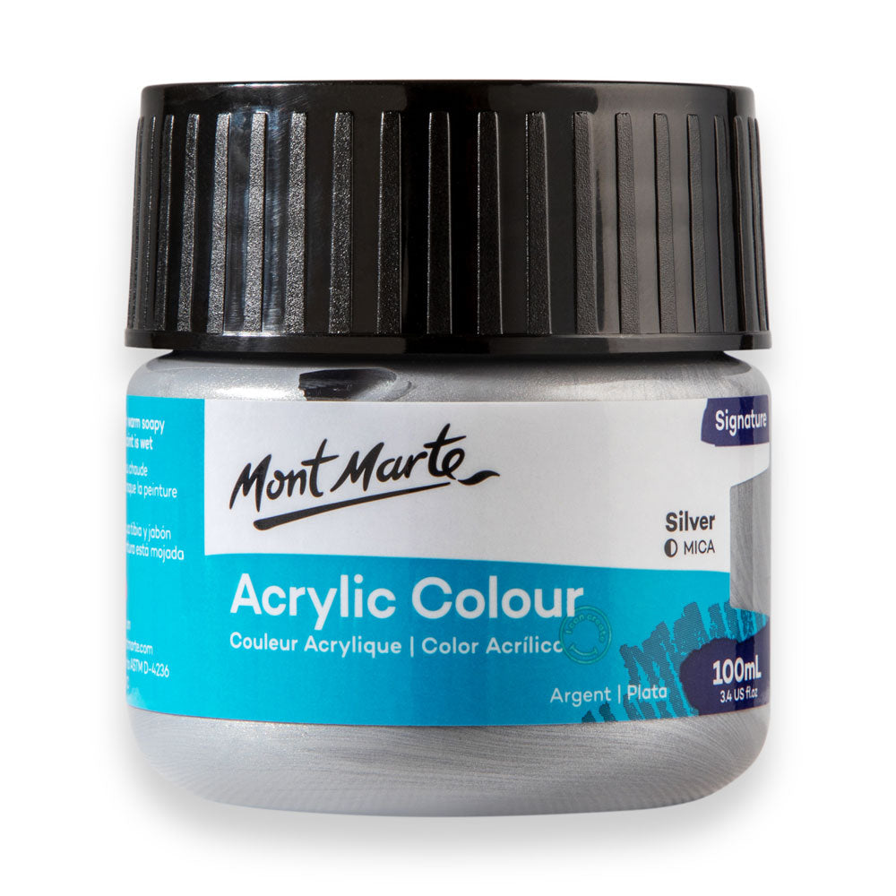 Mont Marte Acrylic Colour Paint Signature 100ml (3.4 US fl.oz) - Silver ...