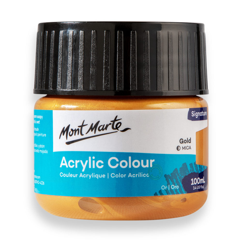 Acrylic Colour Paint Signature 100ml 3.4 US fl.oz Tub Gold Mont Marte Global