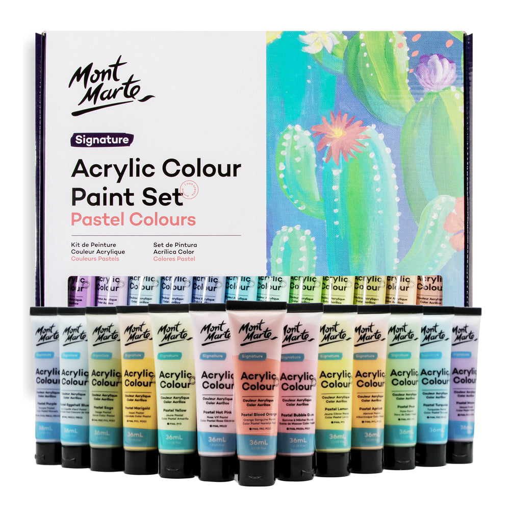 Mont Marte Acrylic Colour Pastel Paint Set Signature 24pc x 36ml (1.2 ...