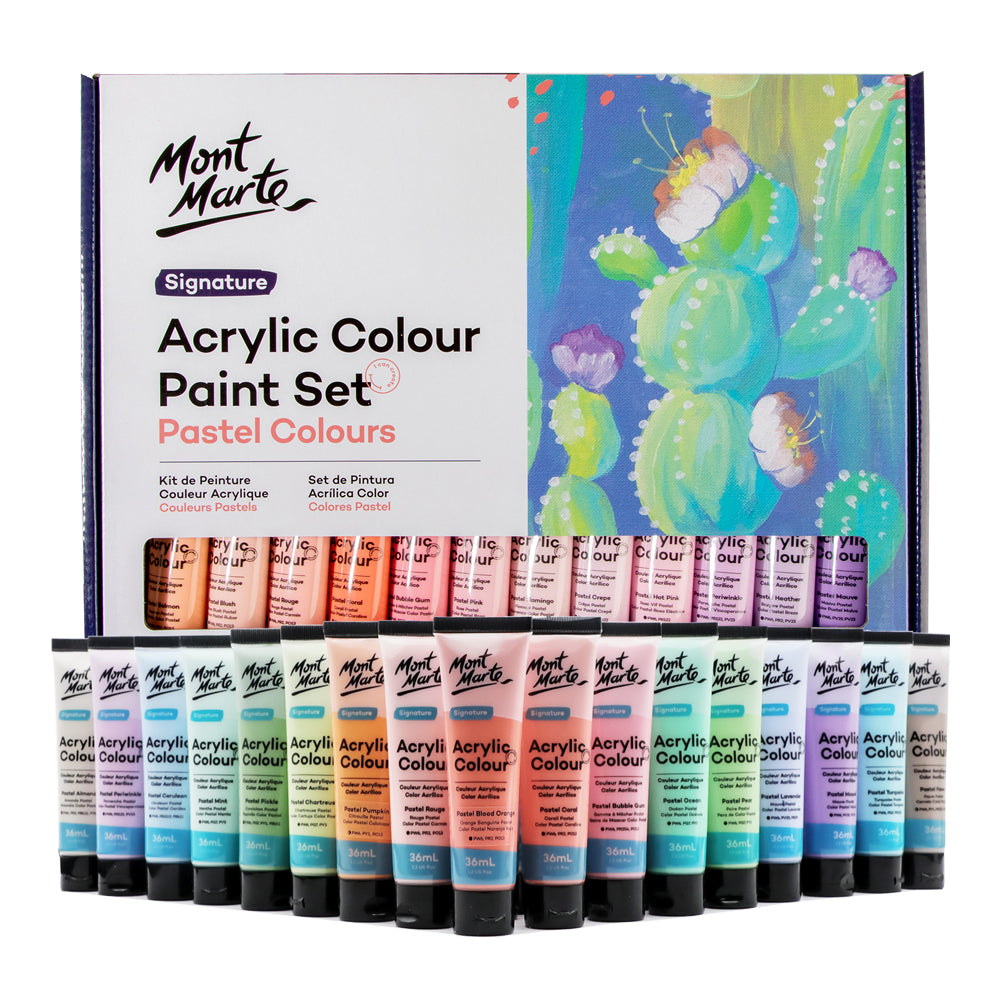 Mont Marte Acrylic Colour Pastel Paint Set Signature 48pc x 36ml (1.2 ...