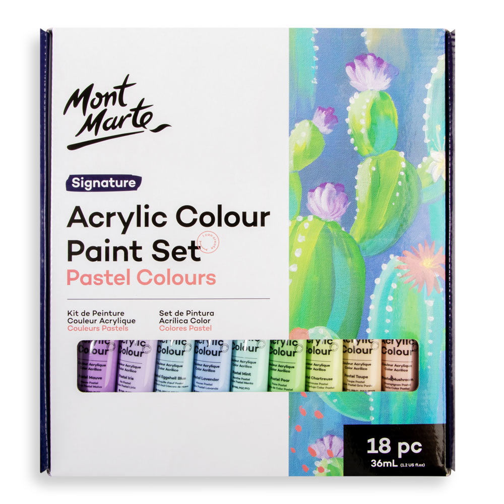 Mont Marte Acrylic Colour Pastel Paint Set Signature 18pc x 36ml (1.2 ...