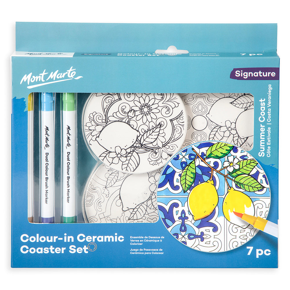 Colour-in Ceramic Coaster Set Signature 7pc – Summer Coast – Mont Marte ...