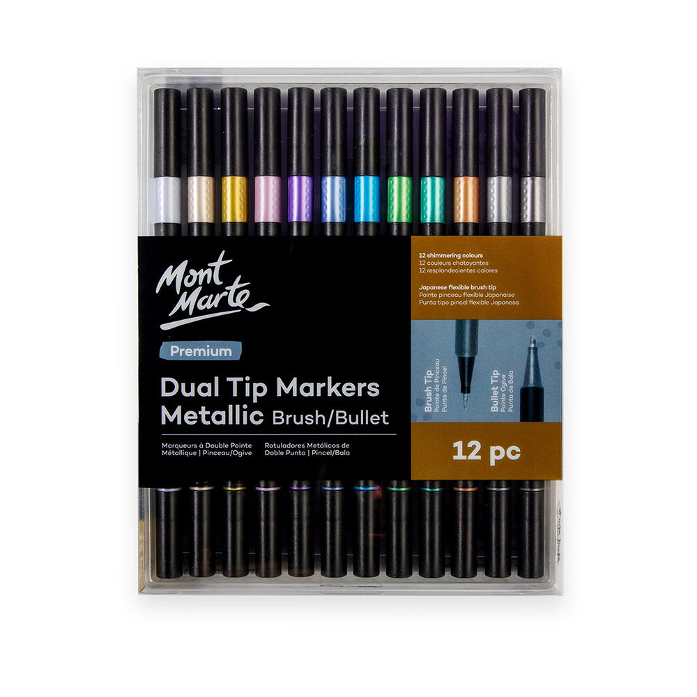Mont Marte Dual Tip Markers Metallic Brush/Bullet Premium 12pc – Mont ...