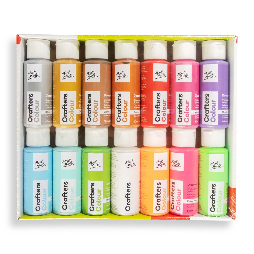 Crafters Colour Metallic & Fluoro Discovery Paint Set 14pc x 60ml ...