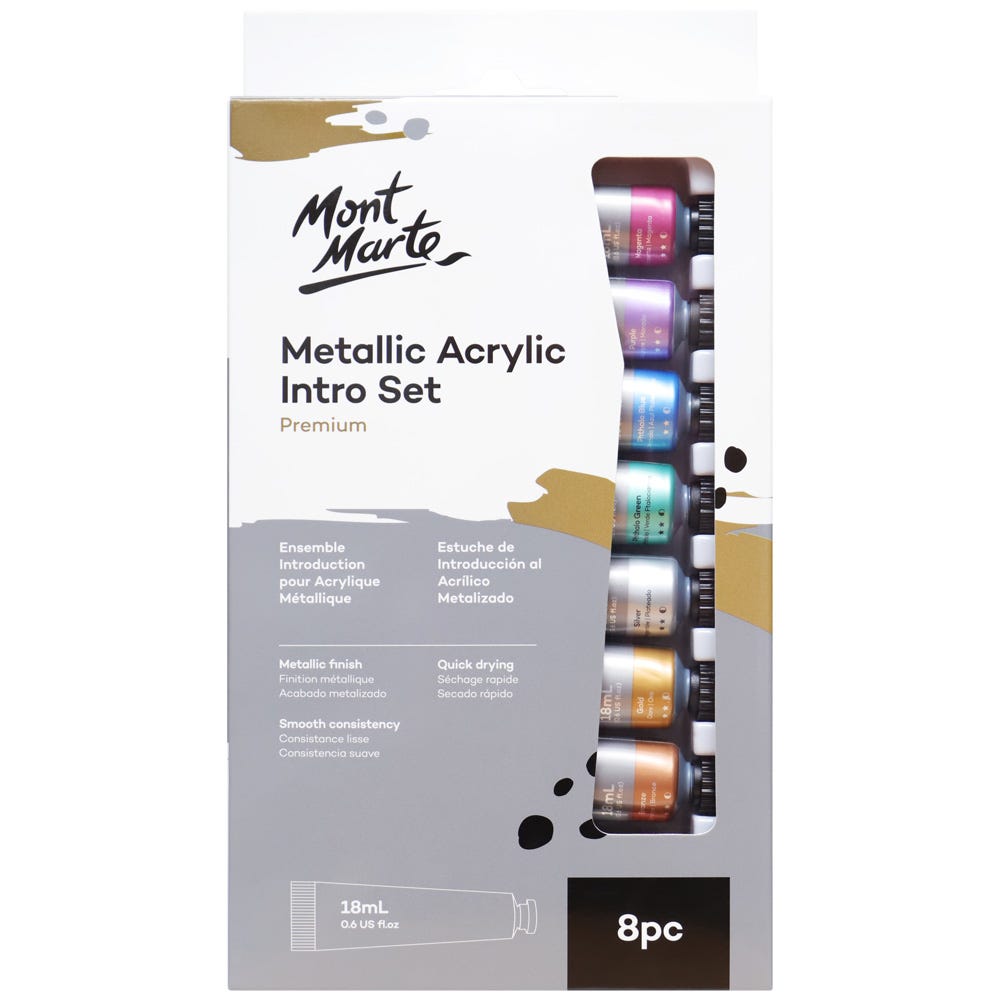 Metallic Acrylic Paint Intro Set Premium 8pc x 18ml (0.6 US fl.oz ...